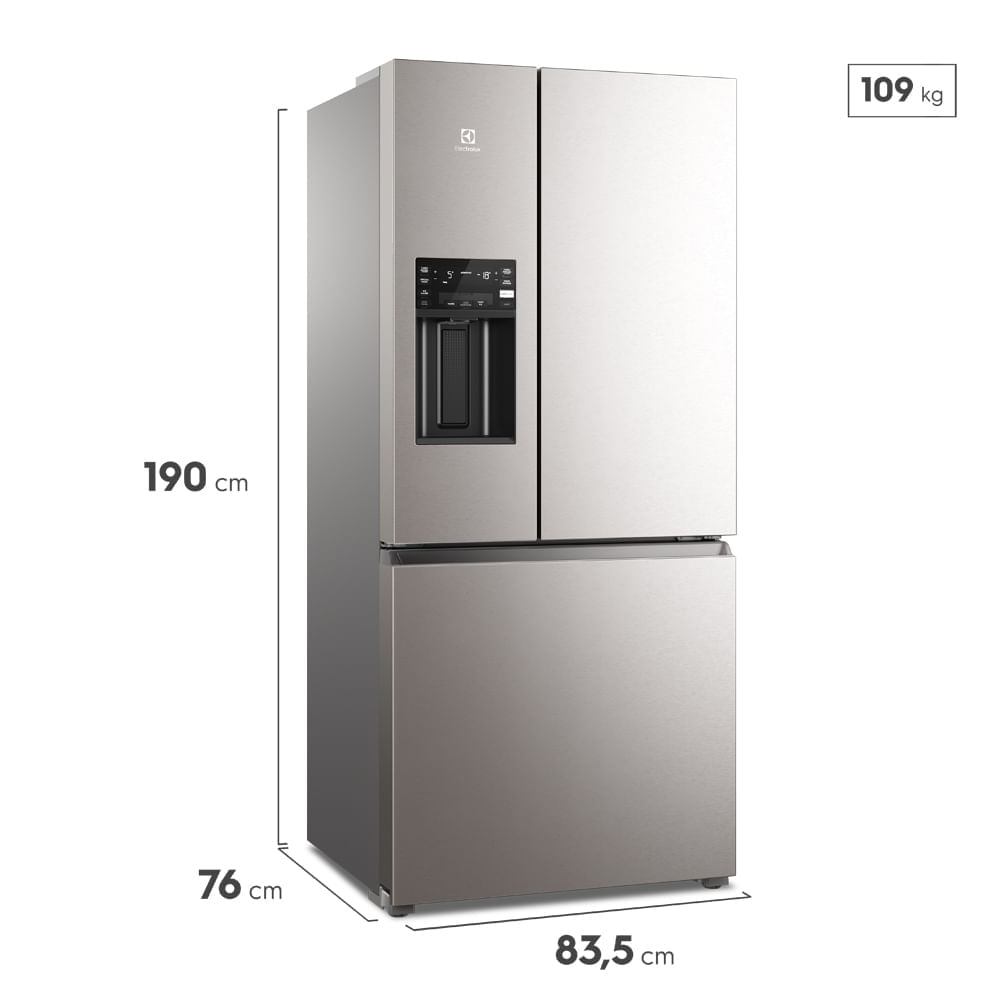 Geladeira Electrolux Frost Free Inverter 540L Dispenser Água e Gelo 3 Portas Cor Inox Look ...